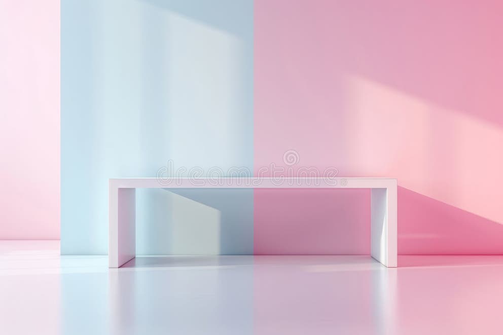 Simple White Table Against a Wall with Gradient Pink and Blue Lighting ...