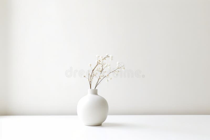 Simple White Vase with Brief Floral Decoration, on a White Background ...