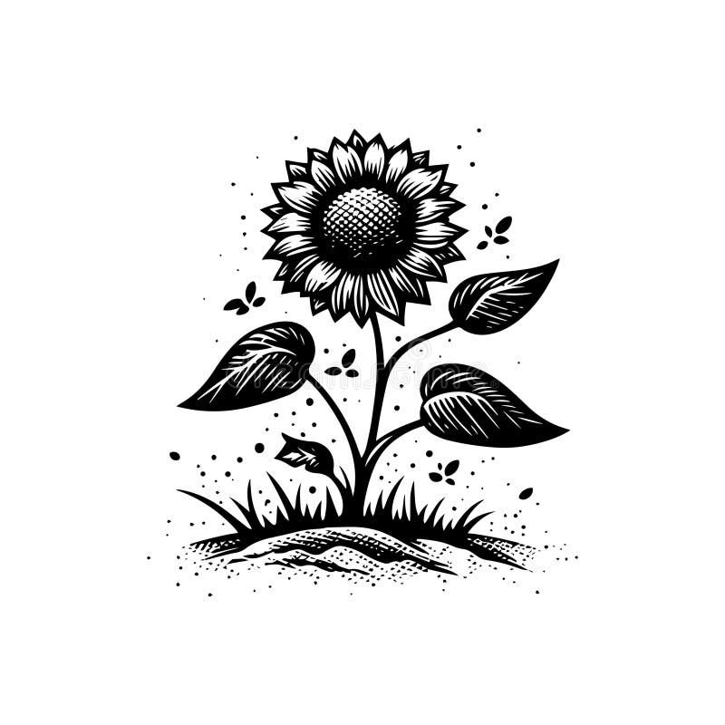 Wild Sunflower Front View Vector Icon Retro Vintage Logo Illustration ...