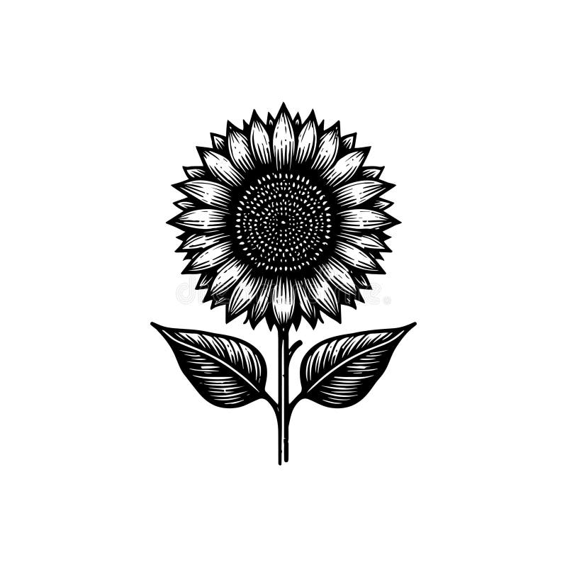 Wild Sunflower Front View Vector for Vintage Logo and Retro ...
