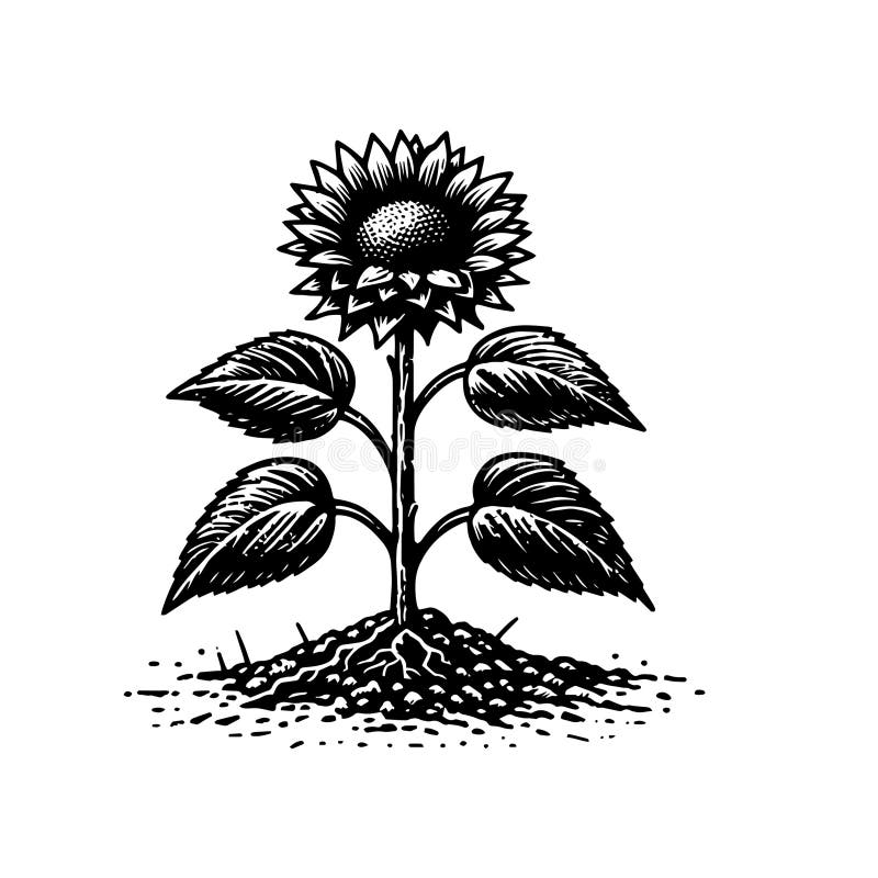 Wild Sunflower Front View Vector for Vintage Logo and Retro ...