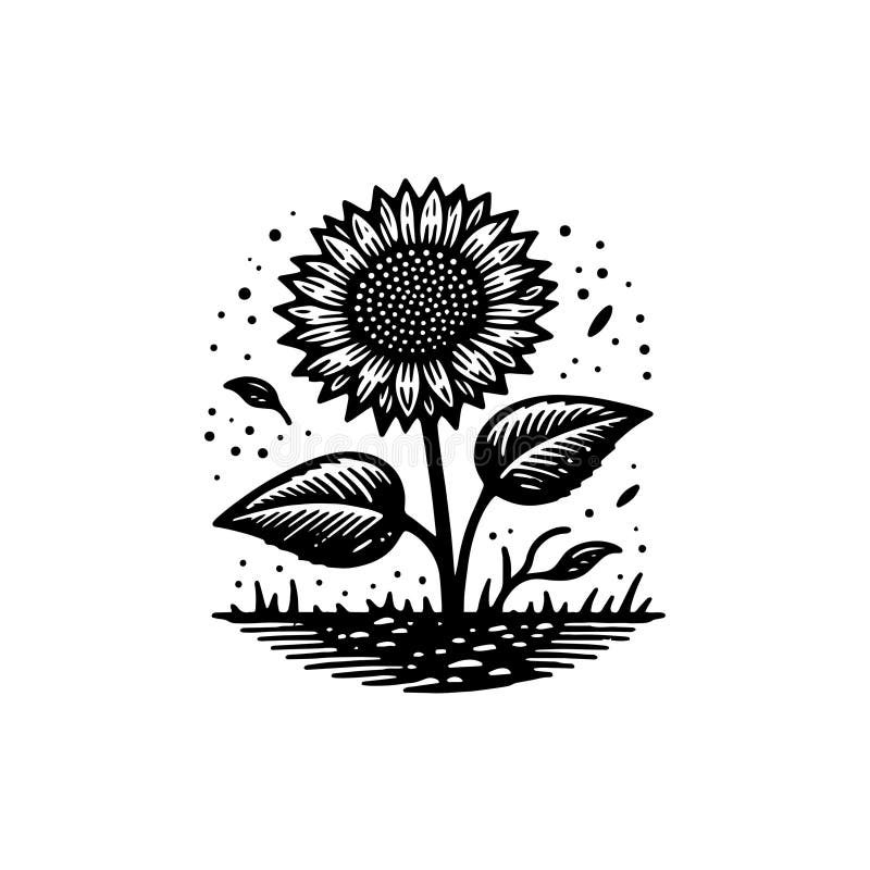 Simple Wild Sunflower Front View Vector with Vintage Logo and Retro ...