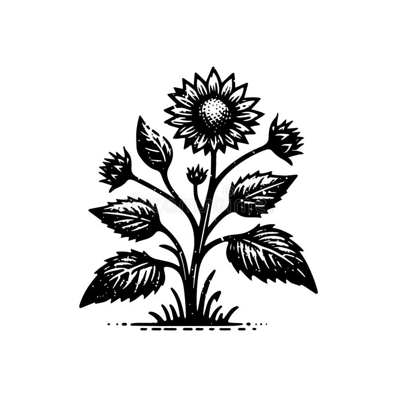 Wild Sunflower Front View Vector for Vintage Logo and Retro ...
