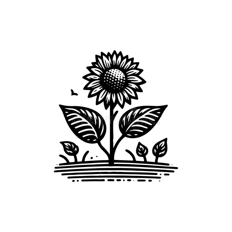 Wild Sunflower Front View Vector for Vintage Logo and Retro ...
