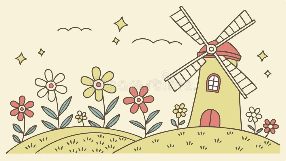Simple Windmill Design, Basic Countryside Structure and Rural Landscape ...