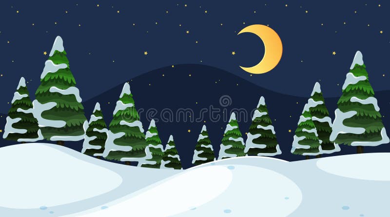 A Simple Winter Scene at Night Stock Illustration - Illustration of ...