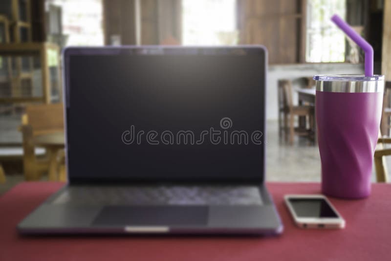 Simple Wireless Work Table with Mobile Gadget and Drink Stock Photo ...