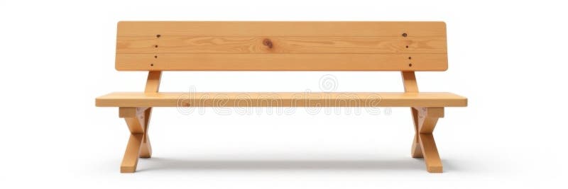 Simple Wooden Bench, Back Support, Isolated on White, Vintage, Minimal ...