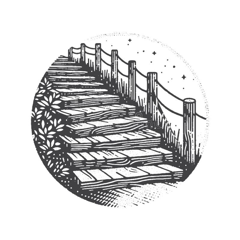 Simple Wooden Boardwalk Front View Vintage Vector Retro Design. Stock ...