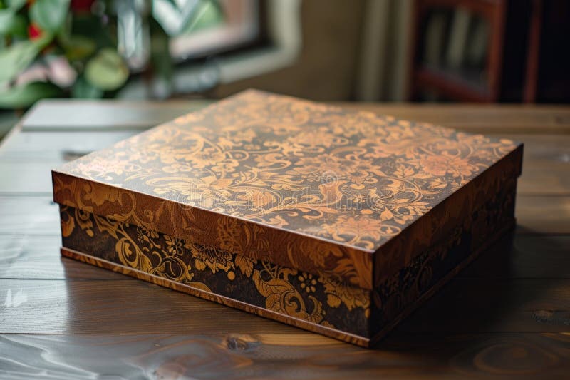 A Simple Wooden Box Placed on a Wooden Table, Perfect for Storage or ...