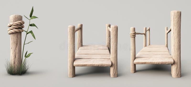 Simple Wooden Bridge Design with Bamboo Ropes for Rustic and Natural ...