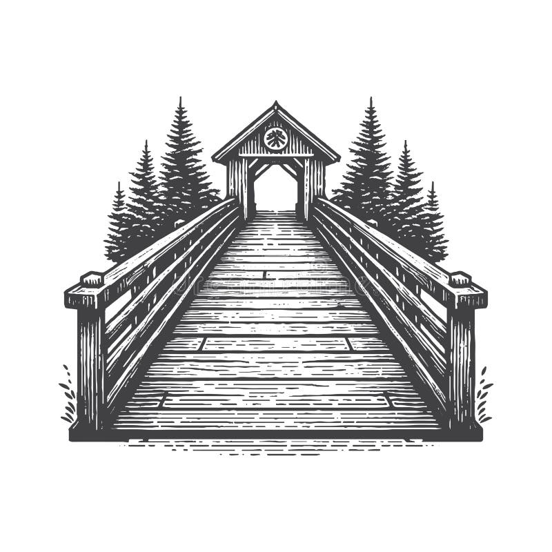 Wooden Bridge Front View Vintage Retro Vector Logo Design. Stock Vector ...