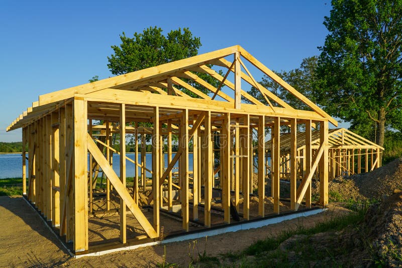 Simple Wooden Building Frame on the Lake Shore Stock Photo - Image of ...
