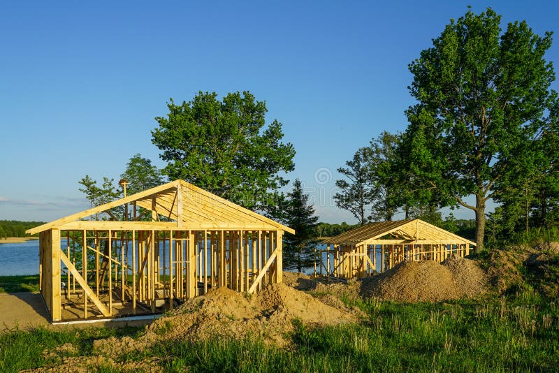 Simple Wooden Building Frame on the Lake Shore Stock Photo - Image of ...