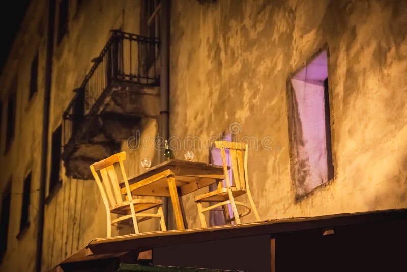 Simple Wooden Chair and Table on the Roof of the Building Stock Photo ...