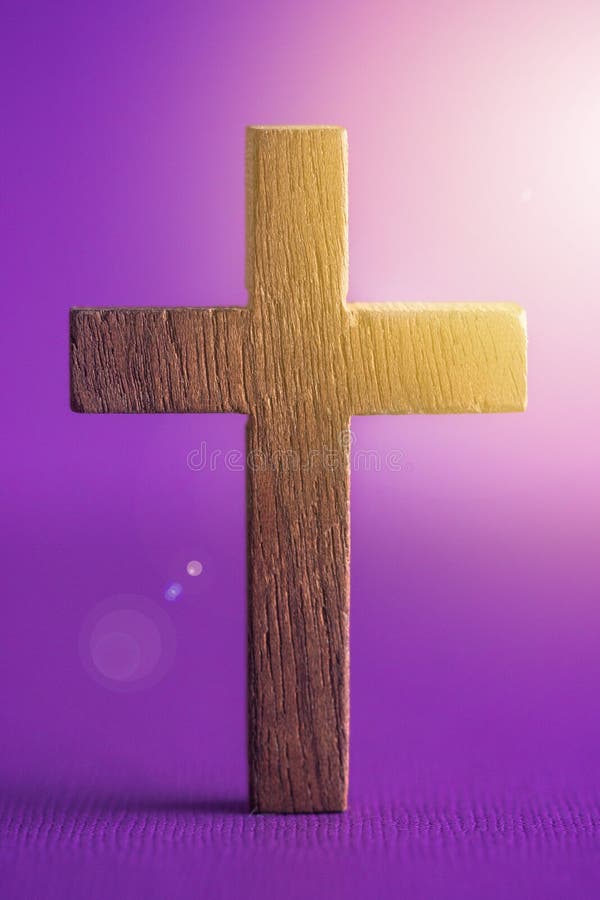 Simple Wooden Cross on a Purple Background Stock Image - Image of ...