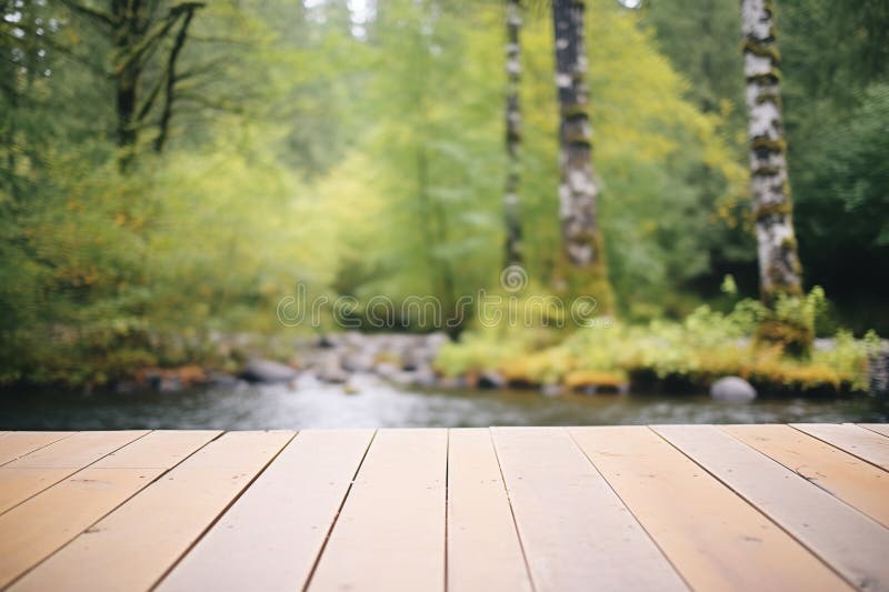 Simple Wooden Deck Overlooking a Quiet Creek in the Forest Stock Image ...