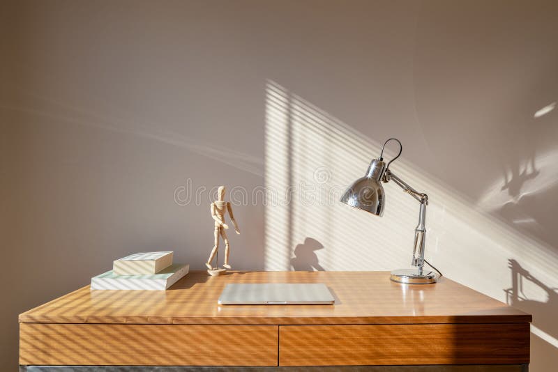 Simple wooden desk stock image. Image of metal, architecture - 178423409