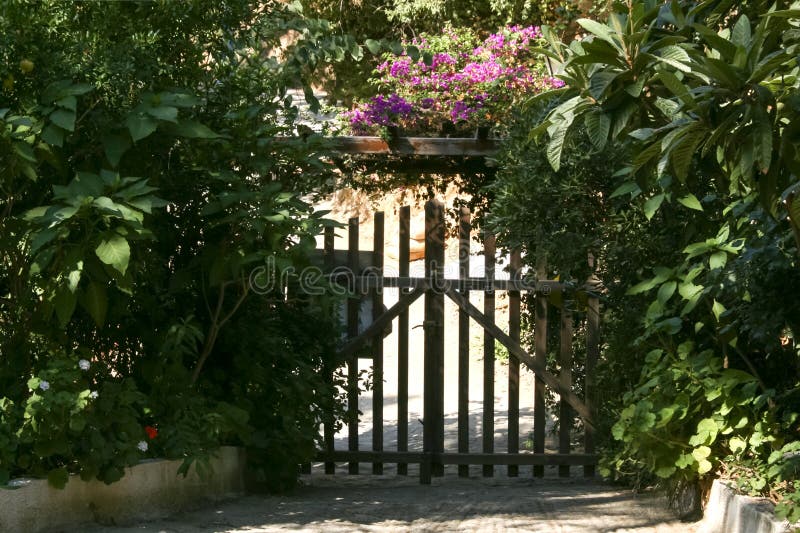 A Simple Wooden Gate in a Beautiful Garden Stock Image - Image of ...
