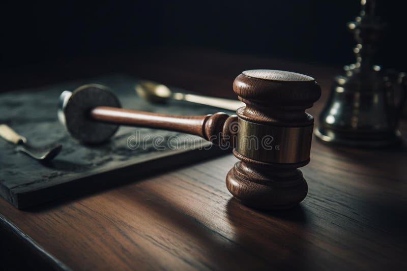 Wooden gavel on table stock illustration. Illustration of gavel - 295133882