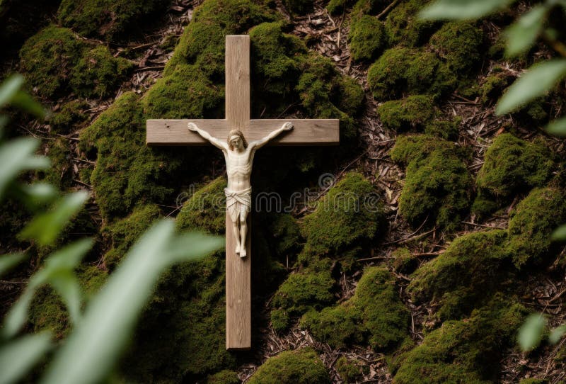 Simple Wooden Holy Cross in a Forest Setting, Surrounded by Trees and ...