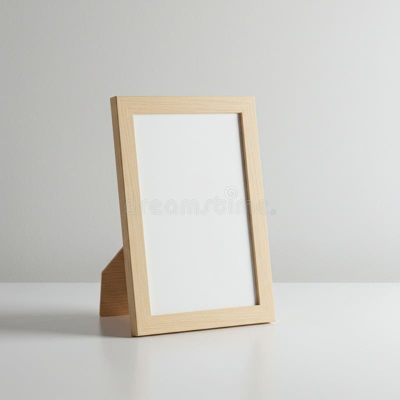 A Simple Wooden Picture Frame Stands on a White Surface Against a ...