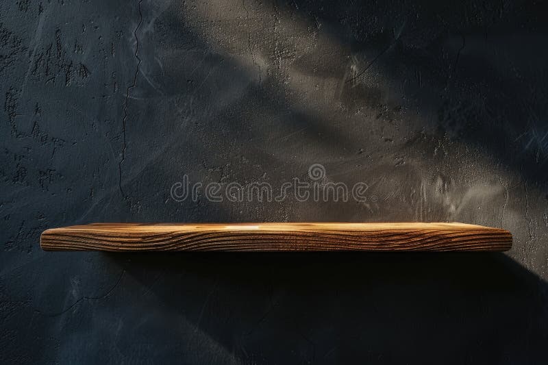 A Simple Wooden Shelf Attached To a Black Wall, Perfect for Storing ...