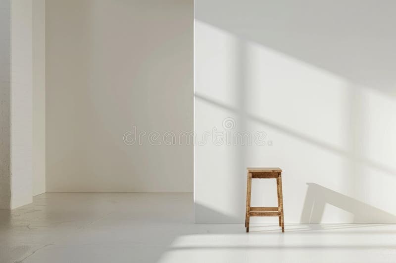 Simple Wooden Stool Placed Clean Minimalist White Room Stock Photos ...