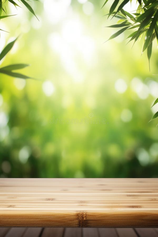 A Simple Wooden Table with a Backdrop of Beautiful Bamboo Leaves ...