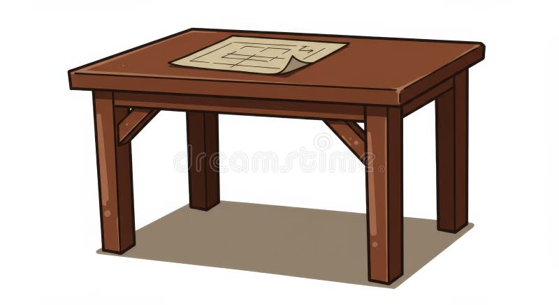 Simple Wooden Table with Blueprint Illustration Stock Illustration ...