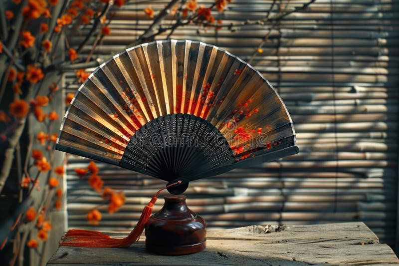 A Simple Wooden Table with a Fan and a Vase on Top, Suitable for ...