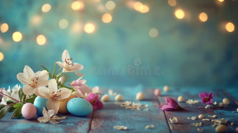 Simple Wooden Table Scene - Easter Spring Theme Stock Photo - Image of ...