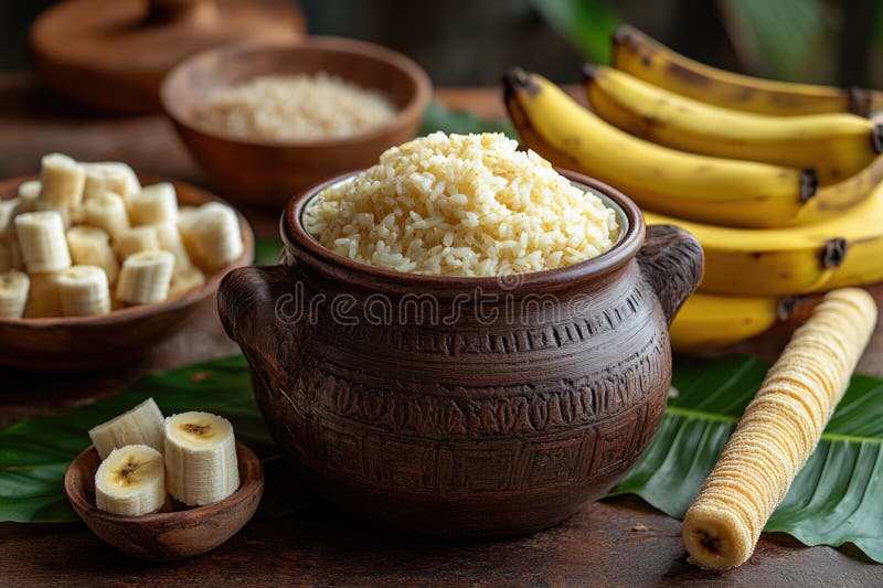 A Simple Wooden Table Setup with Traditional Dishes, Ideal for Rustic ...