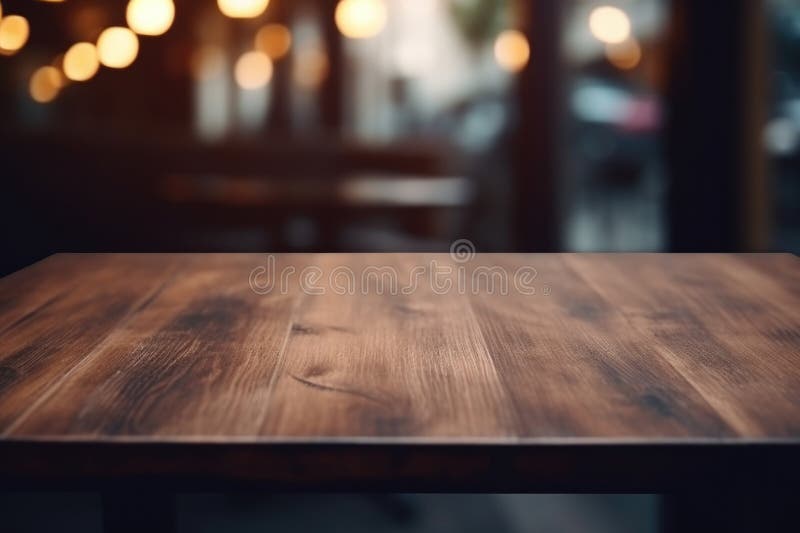 A Simple Wooden Table with Soft Ambient Lights in the Background ...