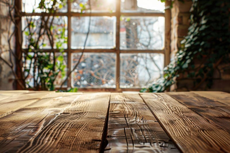 Simple Wooden Table Window Background Suitable Home Decor Interior ...