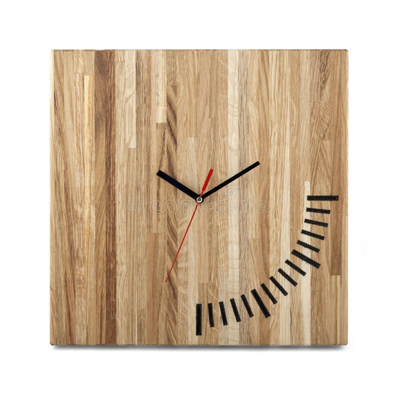 Simple Wooden Wall Watch - Square Clock on White Stock Image - Image of ...