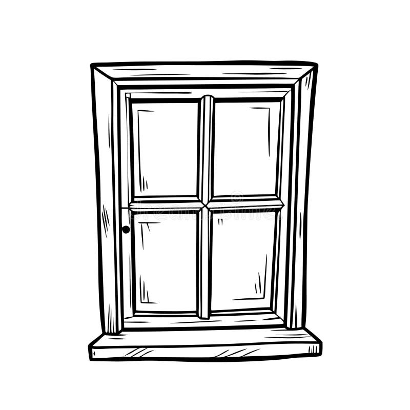 Simple Wooden Window Sketch with Four Panes and Classic Frame Design ...