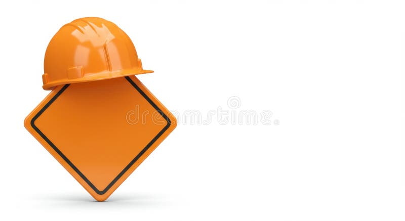 Simple Work Zone Symbol with Helmet on White Background, Copy Space ...