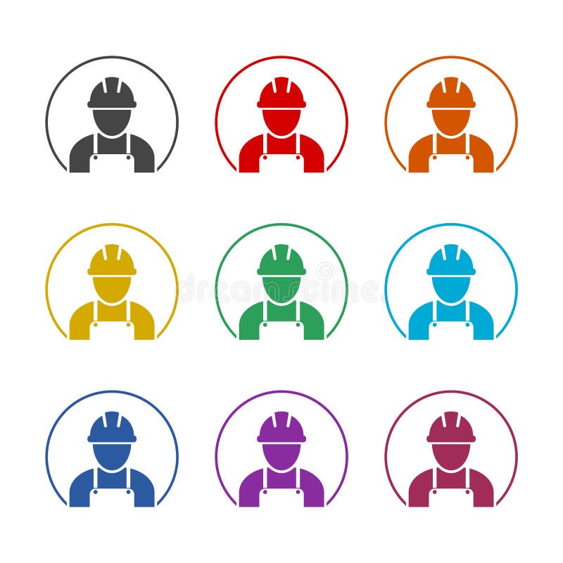 Simple Worker Circle Icon, Color Set Stock Vector - Illustration of ...
