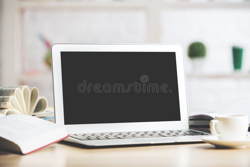 Simple Workplace with Empty Laptop Screen Stock Image - Image of frame ...