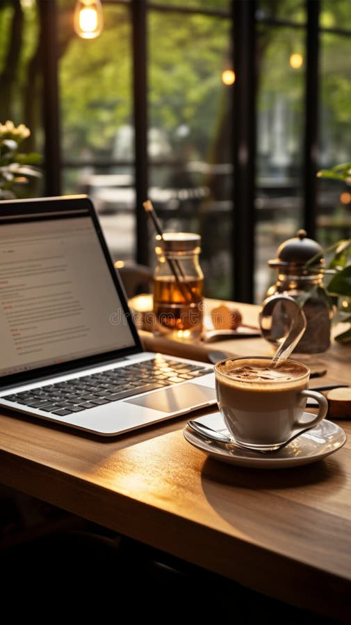 Simple Workspace with Laptop, Coffee, and Notebook Stock Illustration ...