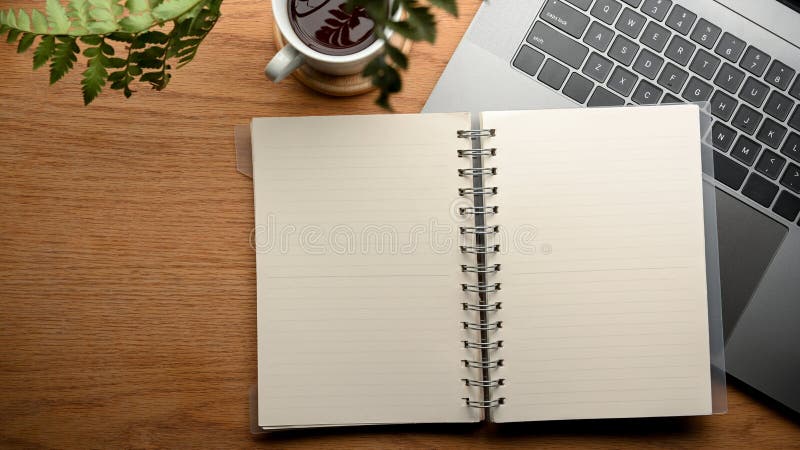 Simple Workspace or Study Table with Empty Spiral Notebook Page Stock ...