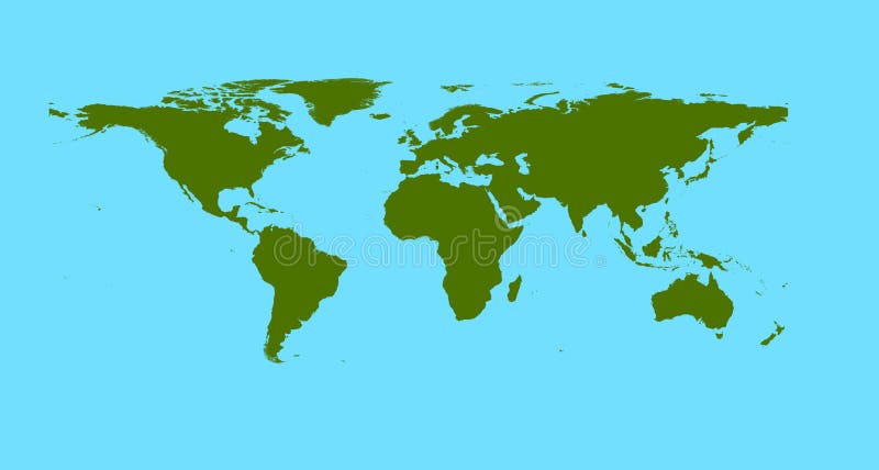 World Map in Green Color on a Light Blue Background. Stock Illustration ...