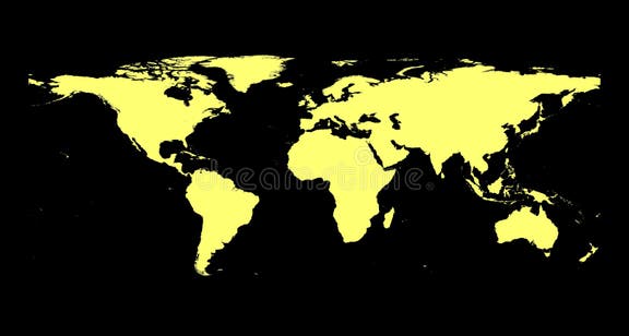 Yellow Color World Map on a Black Background Stock Illustration ...