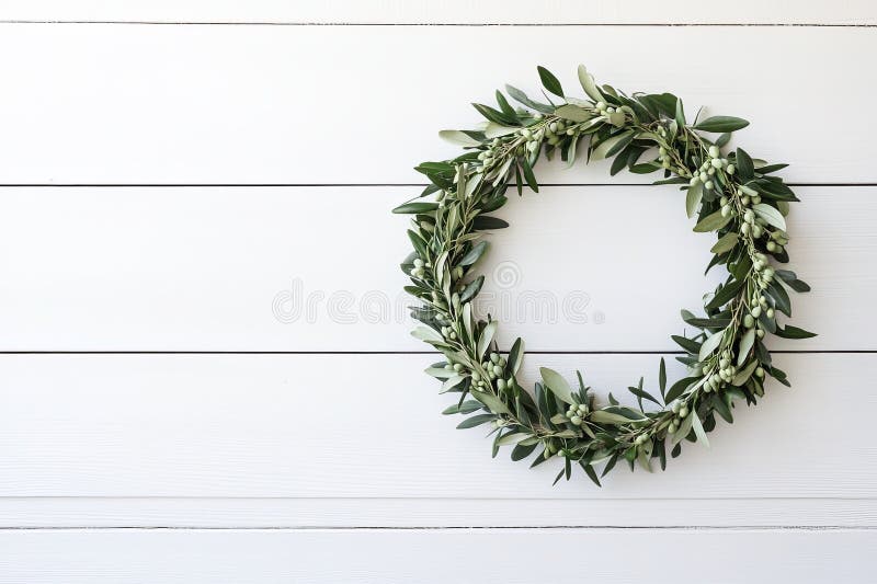 A Simple Wreath of Olive Branches for Peace Day, Placed on a White ...