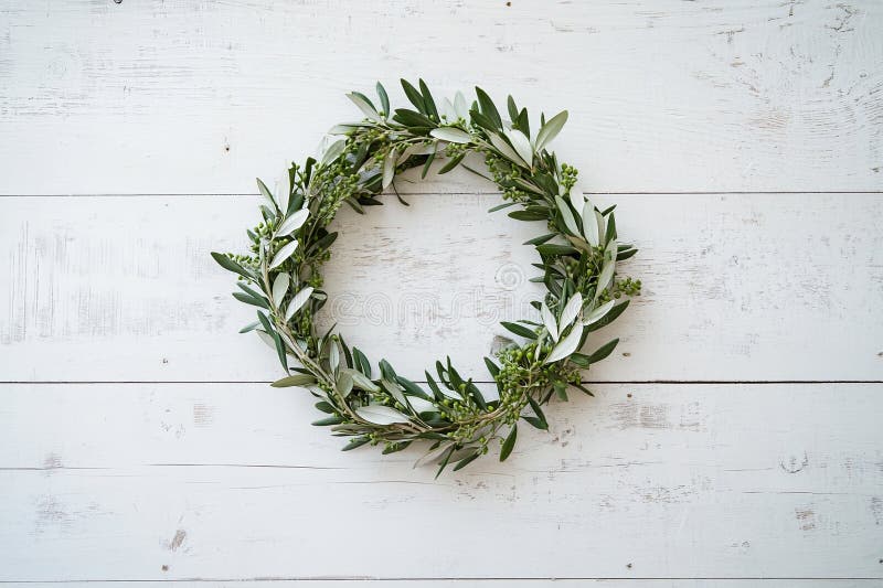 A Simple Wreath of Olive Branches for Peace Day, Placed on a White ...