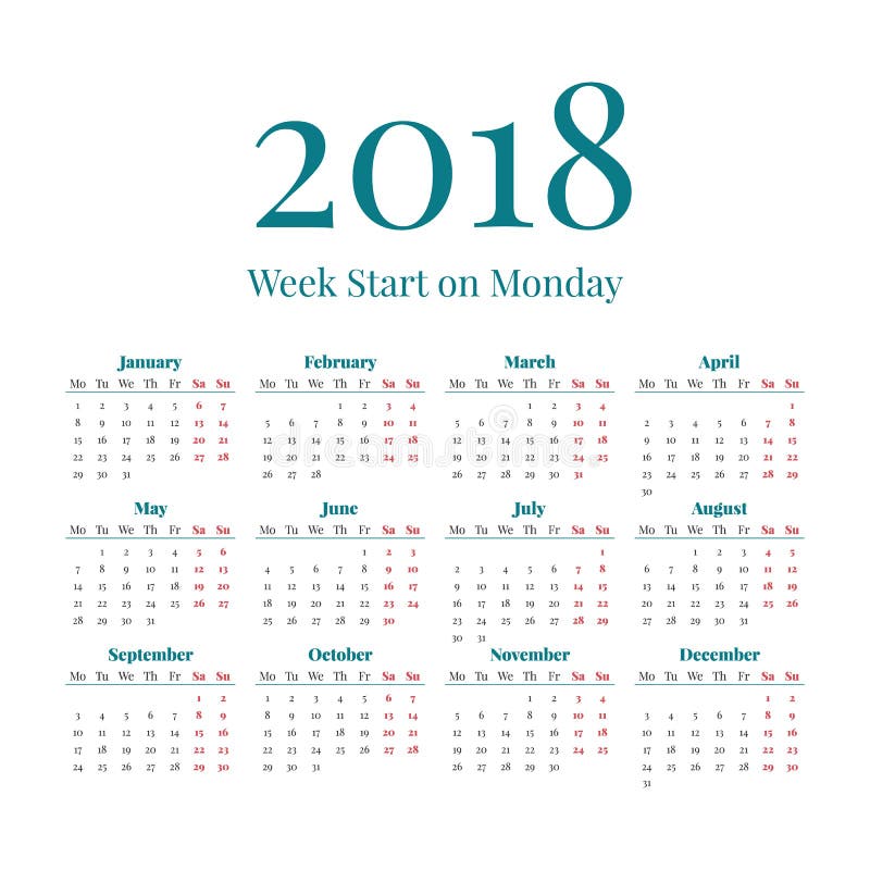 Simple 2018 year calendar stock vector. Illustration of date - 104216752