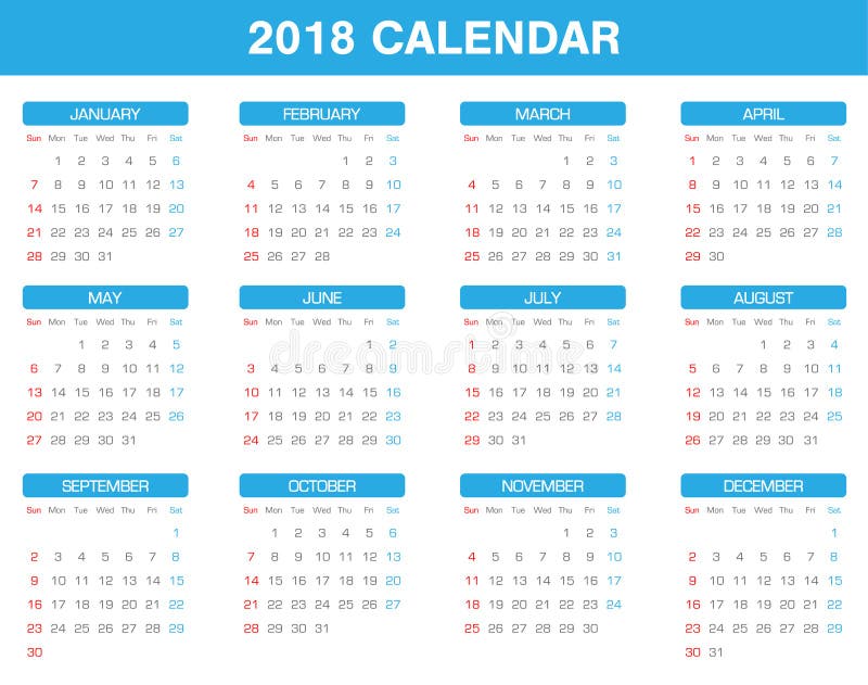 Simple 2018 Year Calendar Set of All Month Stock Vector - Illustration ...