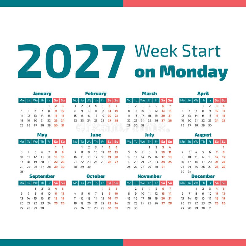 Simple 2027 year calendar stock vector. Illustration of background ...