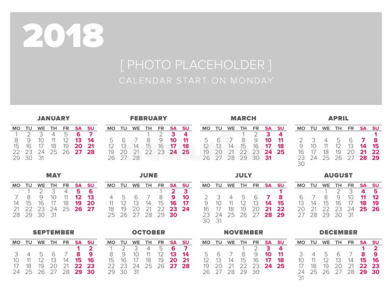 Simple 2018 year calendar stock vector. Illustration of simple - 81361454